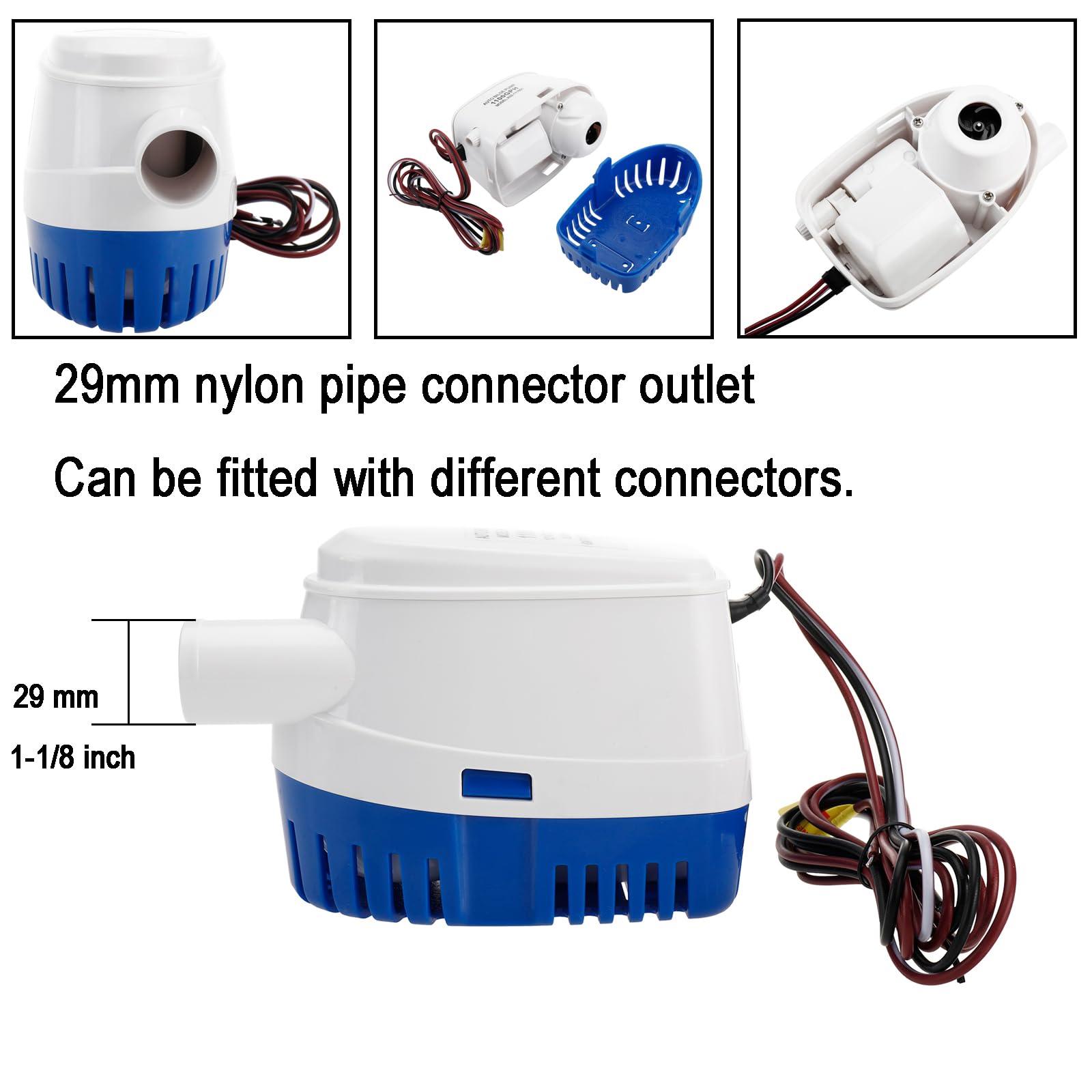 DasMarine 12V Automatic Submersible Boat Bilge Water Pump 1100GPH Built-in Auto Float Switch (1100GPH)