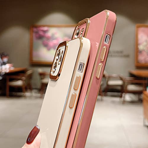 Lafunda Compatible for iPhone 11 case,Plating Cases for Women Girls Luxury Cute Electroplated Golden Edge,Shockproof TPU Bumper with Silicone Camera Protective Phone Cover for iPhone 11 White