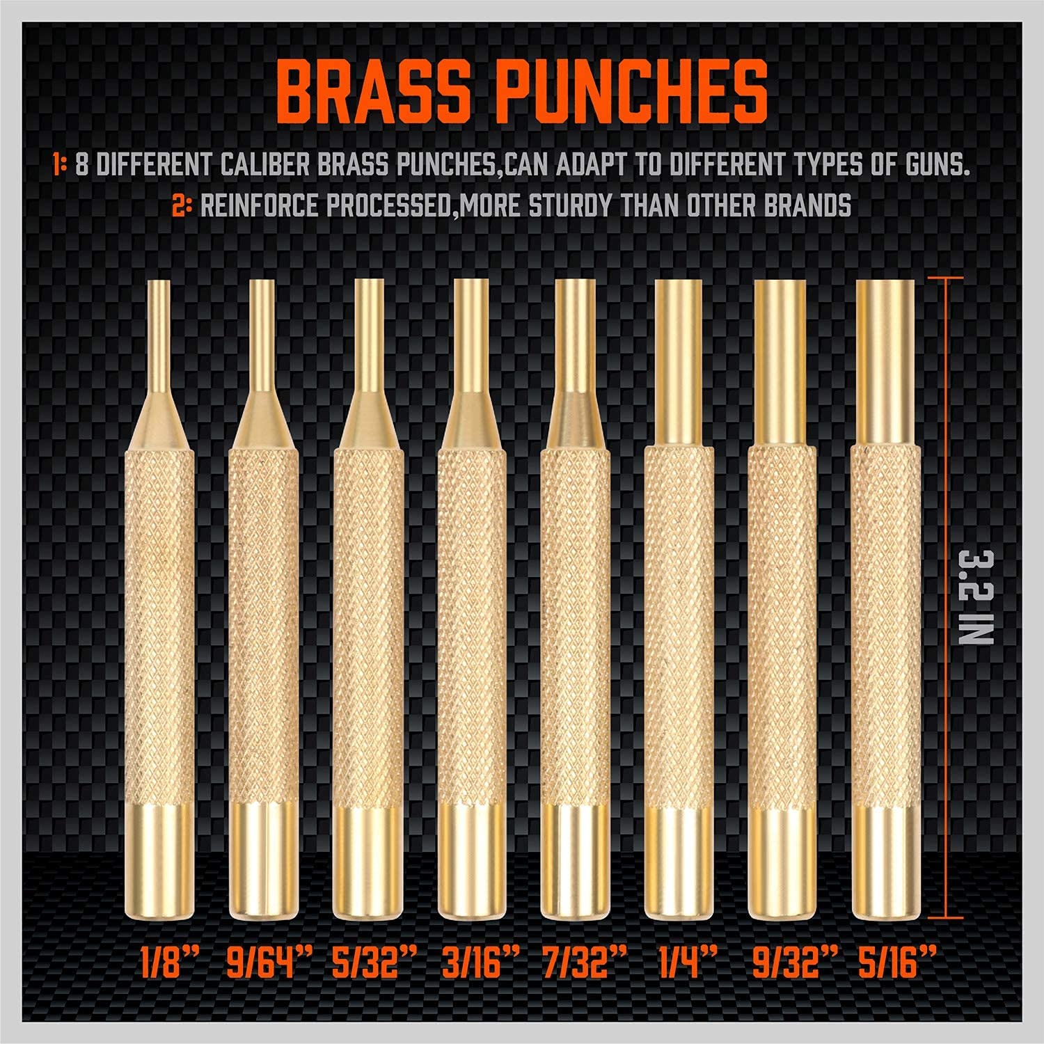 HORUSDY 22-Piece Punch Set and Hammer with Brass, Hollow, Steel, Plastic Punches, Brass Punch for Maintenance.