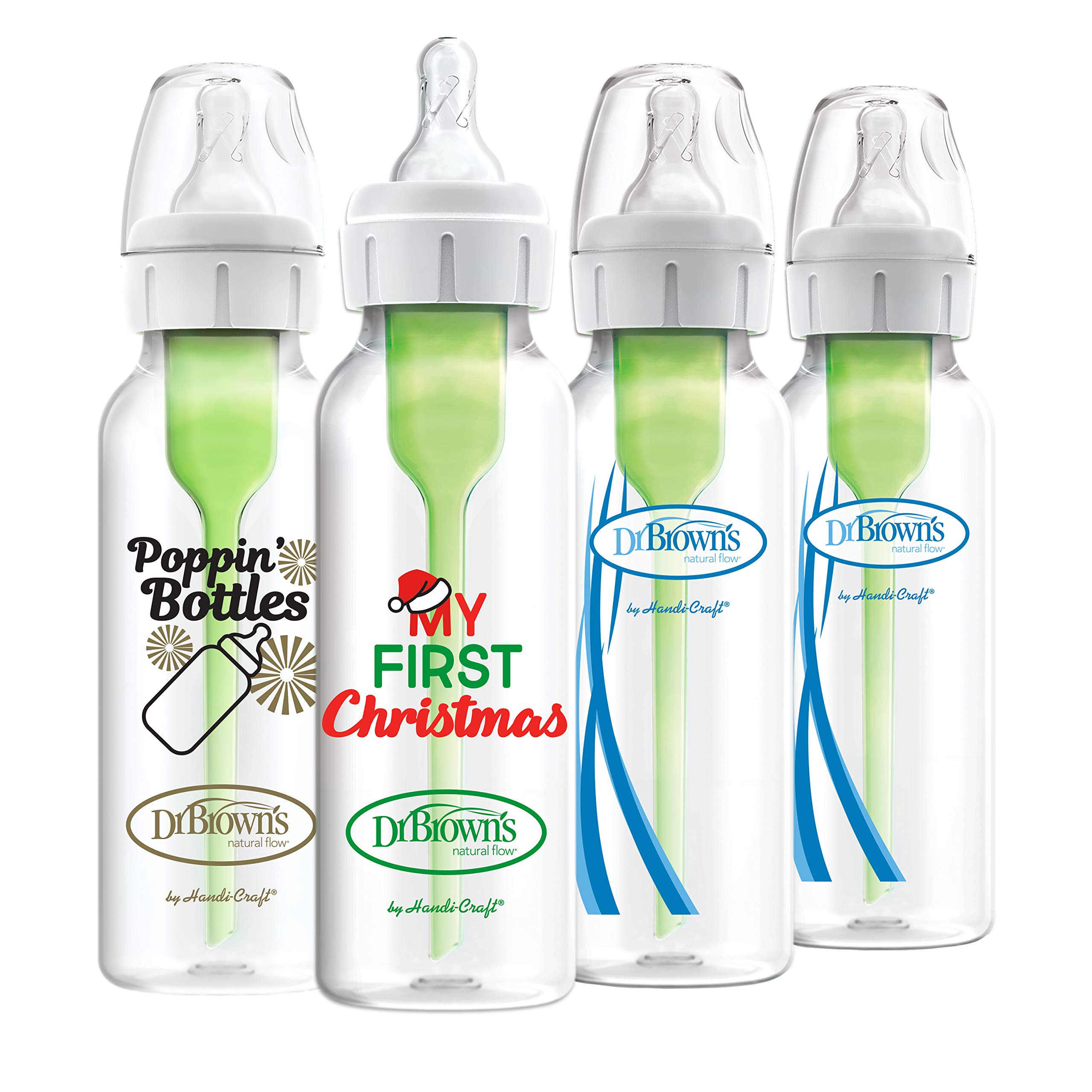 Dr. Brown’s Natural Flow® Anti-Colic Options+™ Narrow Baby Bottles 8 oz/250 mL, with Level 1 Slow Flow Nipple, 4 Pack, 0m+ Holiday Gift Set