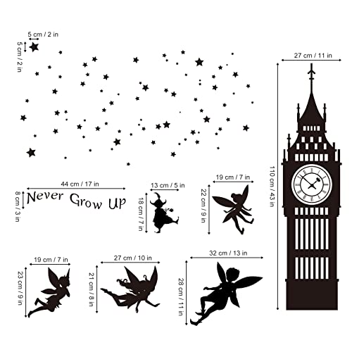 decalmile Black City Wall Decals Never Grow Up Quotes Stars Wall Stickers Baby Nursery Room Kids Bedroom Wall Decor