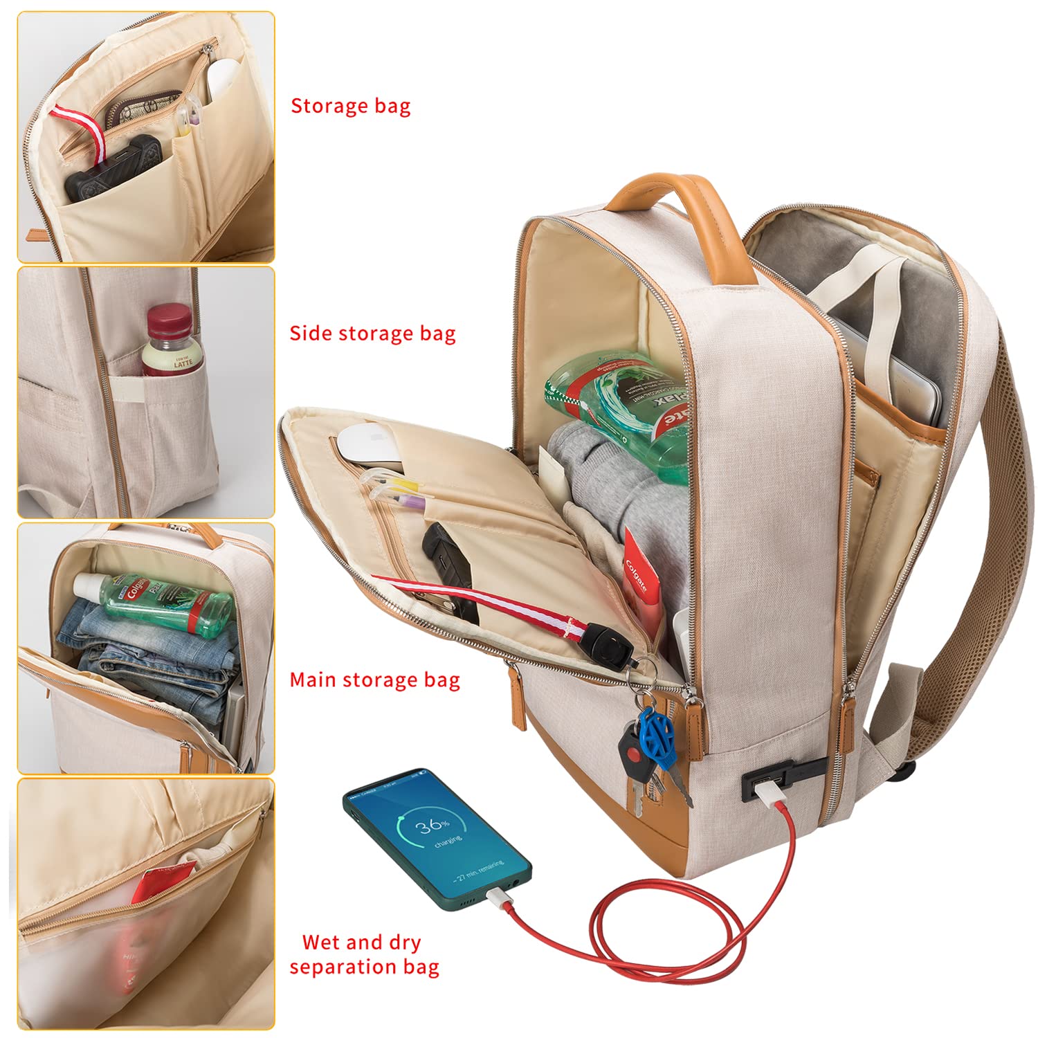 NOBLEMAN Business Smart Backpack Waterproof Laptop Backpack Travel Durable Daypack (beige)