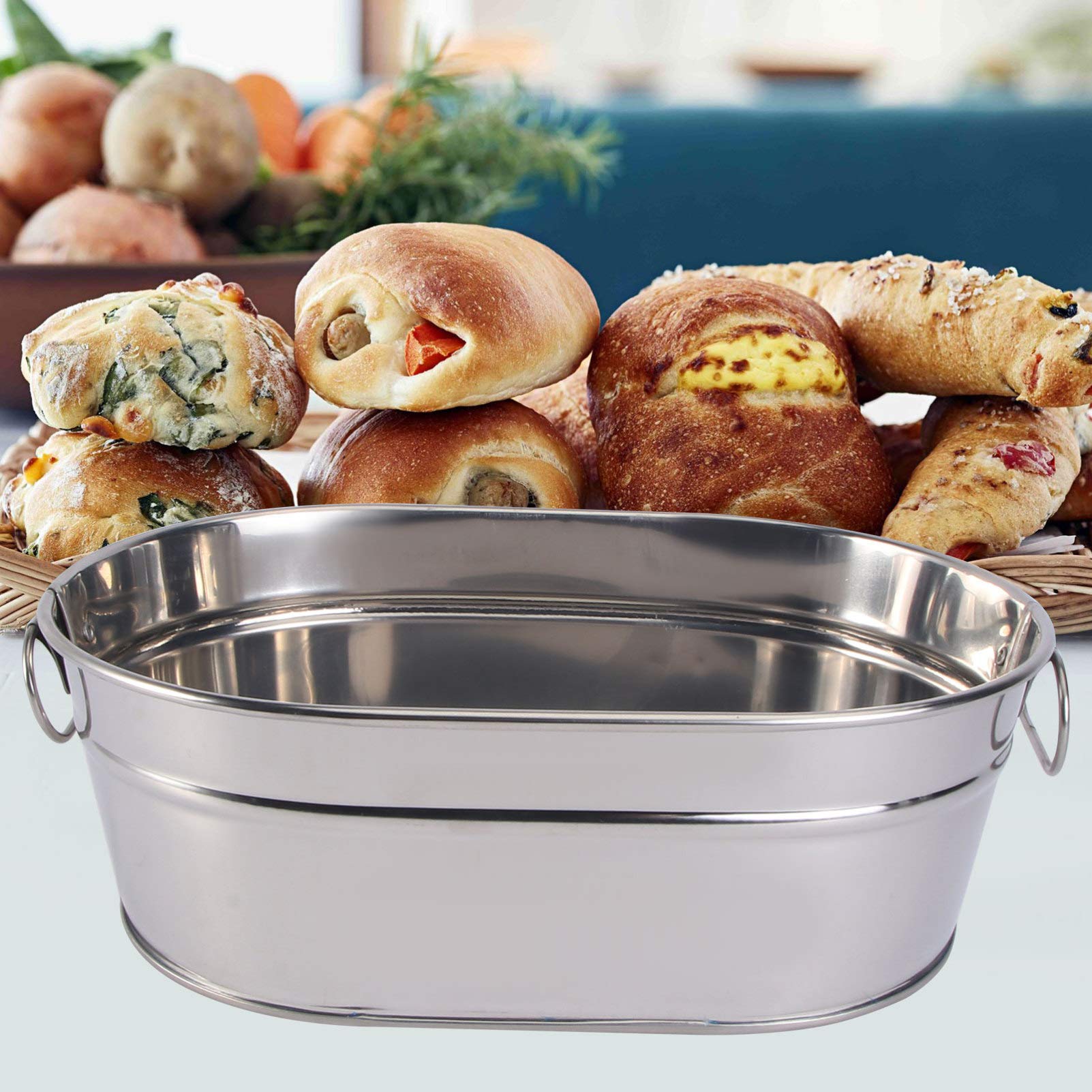 GANAZONO Galvanized Metal Mini Tub Metal Ice Beverage Tub Wine Beer Bottle Bucket Bar Snacks Container Farmhouse Planter for Home Kitchen Wedding Parties Silver