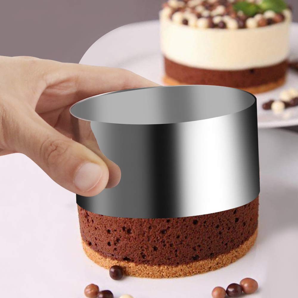 Gutsdoor 4 Pack Food Presentation Rings Stainless Steel Cake Rings Mold Small Baking Round Cooking Rings for Pastry, Cake, Mousse, Pancake - 4 Pushers+1 tweezer, 3.15 Inches Diameter