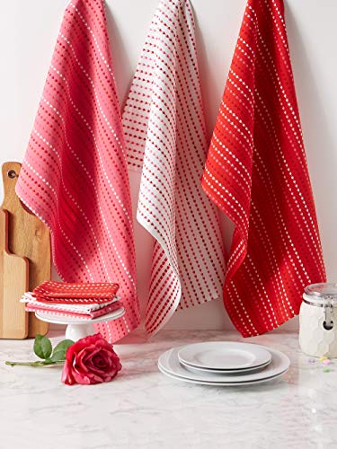 DII Valentine's Day Collection Kitchen, Dishtowel/Dishcloth Set, Hearts Dobby Stripe, 6 Piece