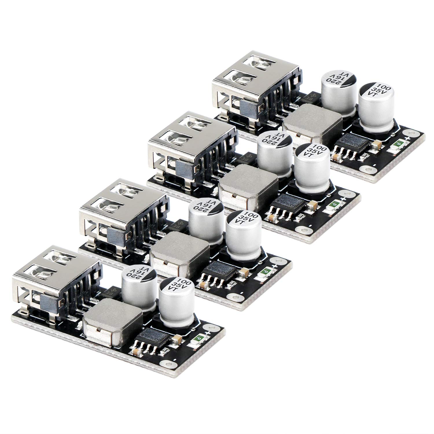 DROK USB Buck Converter, 4pcs DC-DC Step Down Module 6-32V 12V 24V to 5V QC 3.0 Charging Module Power Supply Voltage Regulator Volt Transformer Board