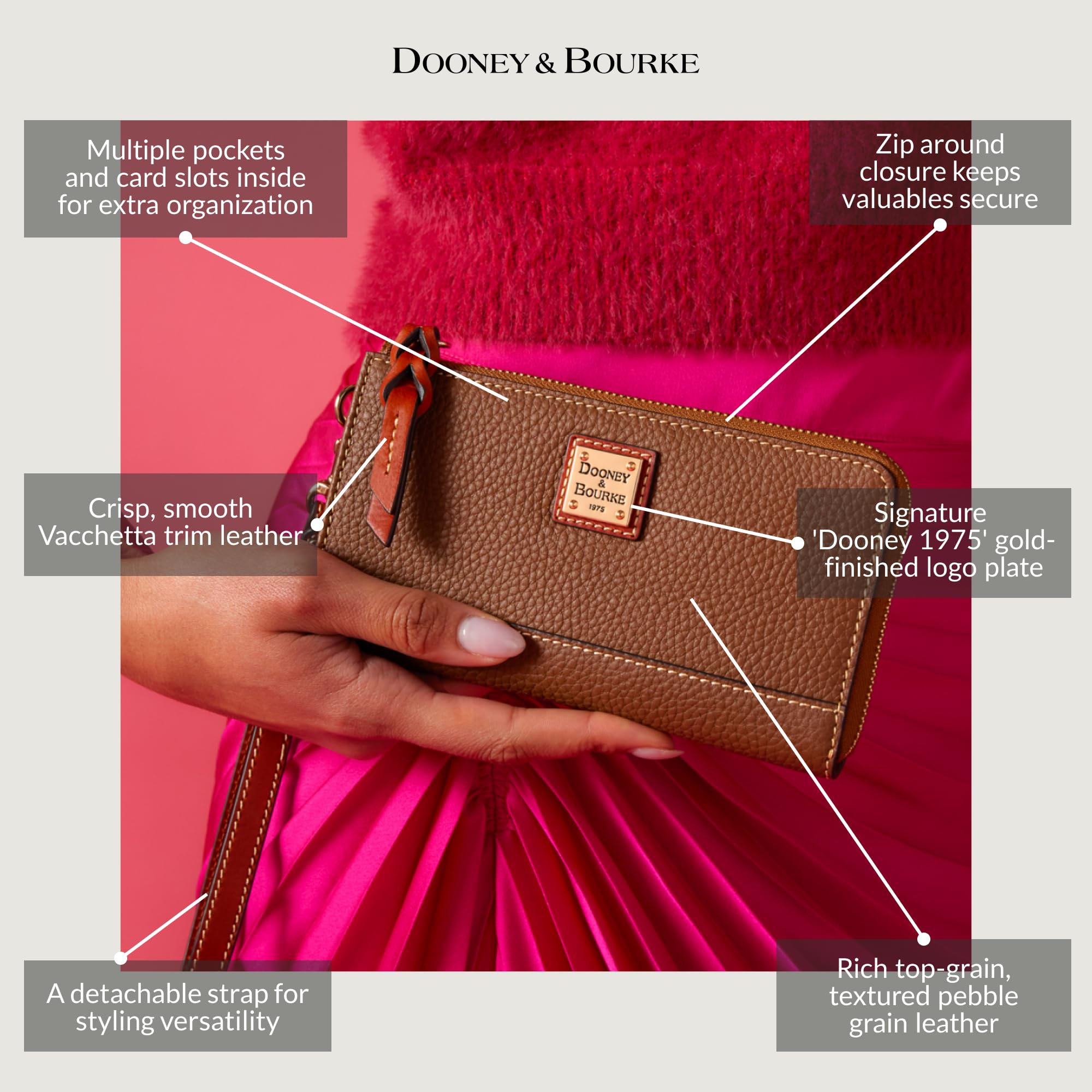 Dooney & Bourke Handbag, Pebble Grain Folded Zip Wristlet - Caramel