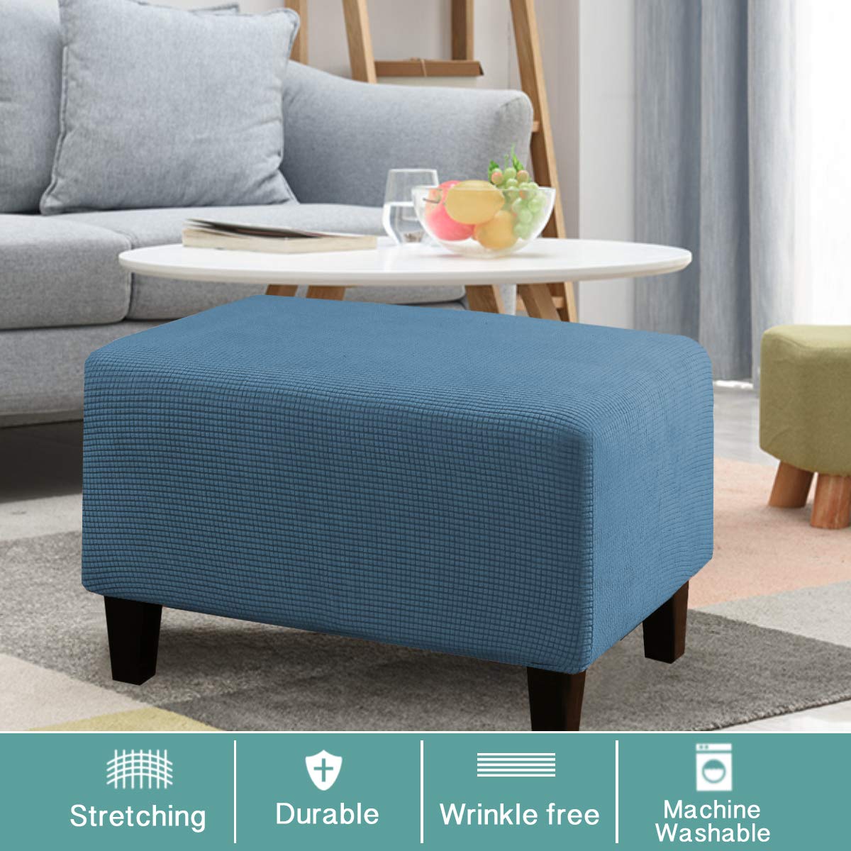 Turquoize Chair Slipcover with Separate Cushion Cover Bundle Ottoman Slpcover,Dusty Blue