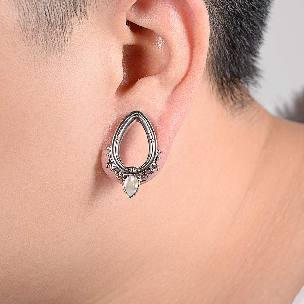 COOEAR 1 Pair Surgical Steel Ear Gauges Tear Drop Ear Tunnels and Plugs Seashell Earrings Stretcher.