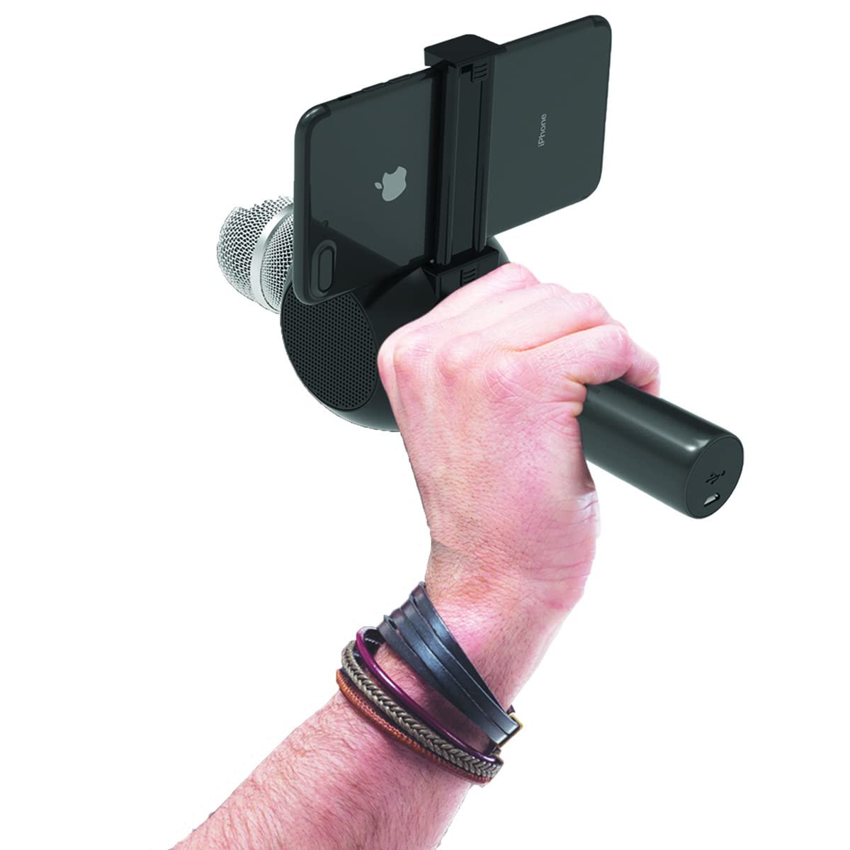 Tzumi Rock Solo Bluetooth Karaoke Microphone and Speaker with Retractable Smartphone Holder - Compatible with Most Karaoke Apps