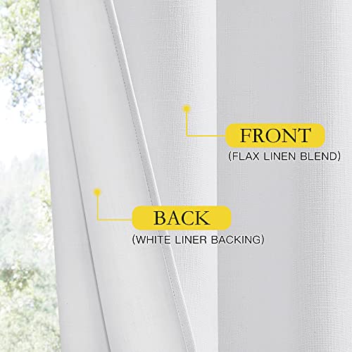 NICETOWN Back Tab 100% Blackout Linen Curtains with Thermal Insulated White Liner, White, 52 inches Wide, 84 inches Length Energy Saving Curtains for Living Room 2 Panels Set, Vertical Blinds