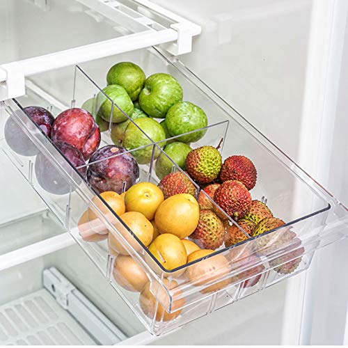LALASTAR Small Fridge Drawer Organizer, Mini Refrigerator Drawers Storage Box, Pull Out Refrigerator Storage Drawers for Food, Drinks, Fit for Fridge Shelf Under 0.6" (4-grid) Dividers Are Removable