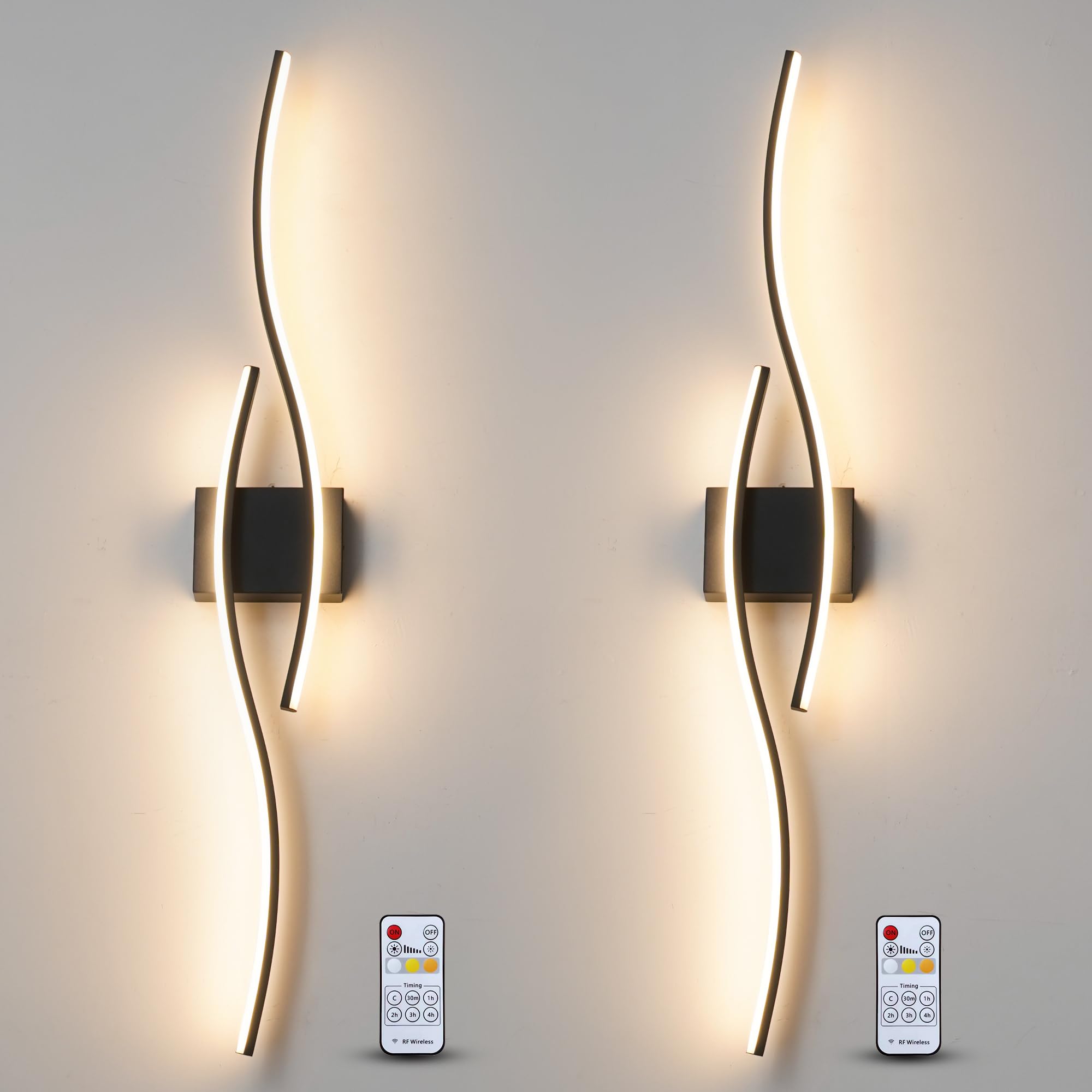 Daunton Modern Wall Sconce set of Two with Remote Control, Dimmable LED Wall Sconces Lighting set of 2, Black Wall Light with Timer, LED Wall Lamp for Bedroom Living Room Bathroom Hallway 40.5" Length