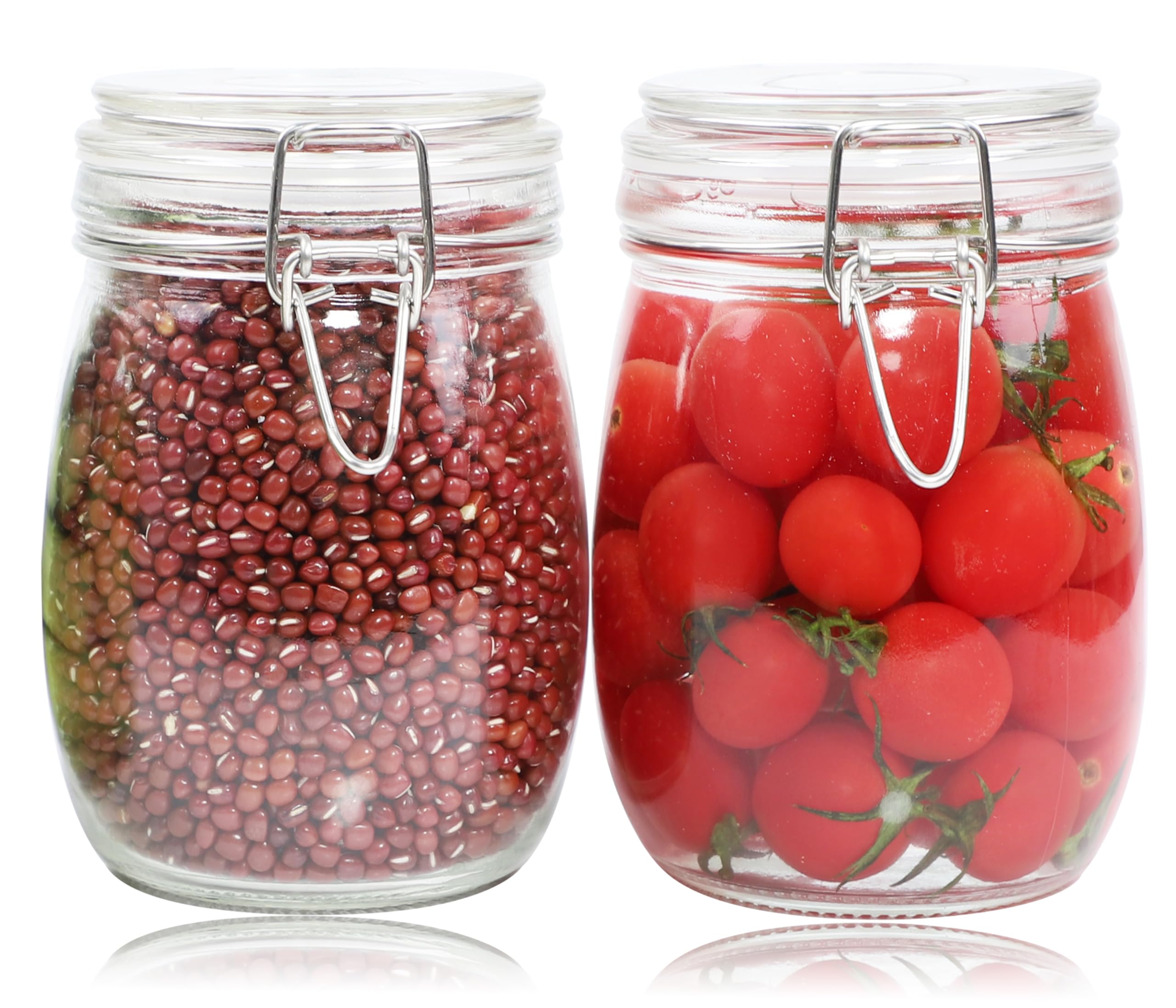 Glass Jars With Airtight Lid 24 Oz (Set Of 2) Wide Mouth Mason Glass Sealed Storage Canisters Leakproof For Coffee Sugar Nuts Spice Refrigerator Pickles & Preserves Tea For Fridge Kitchen Pantry