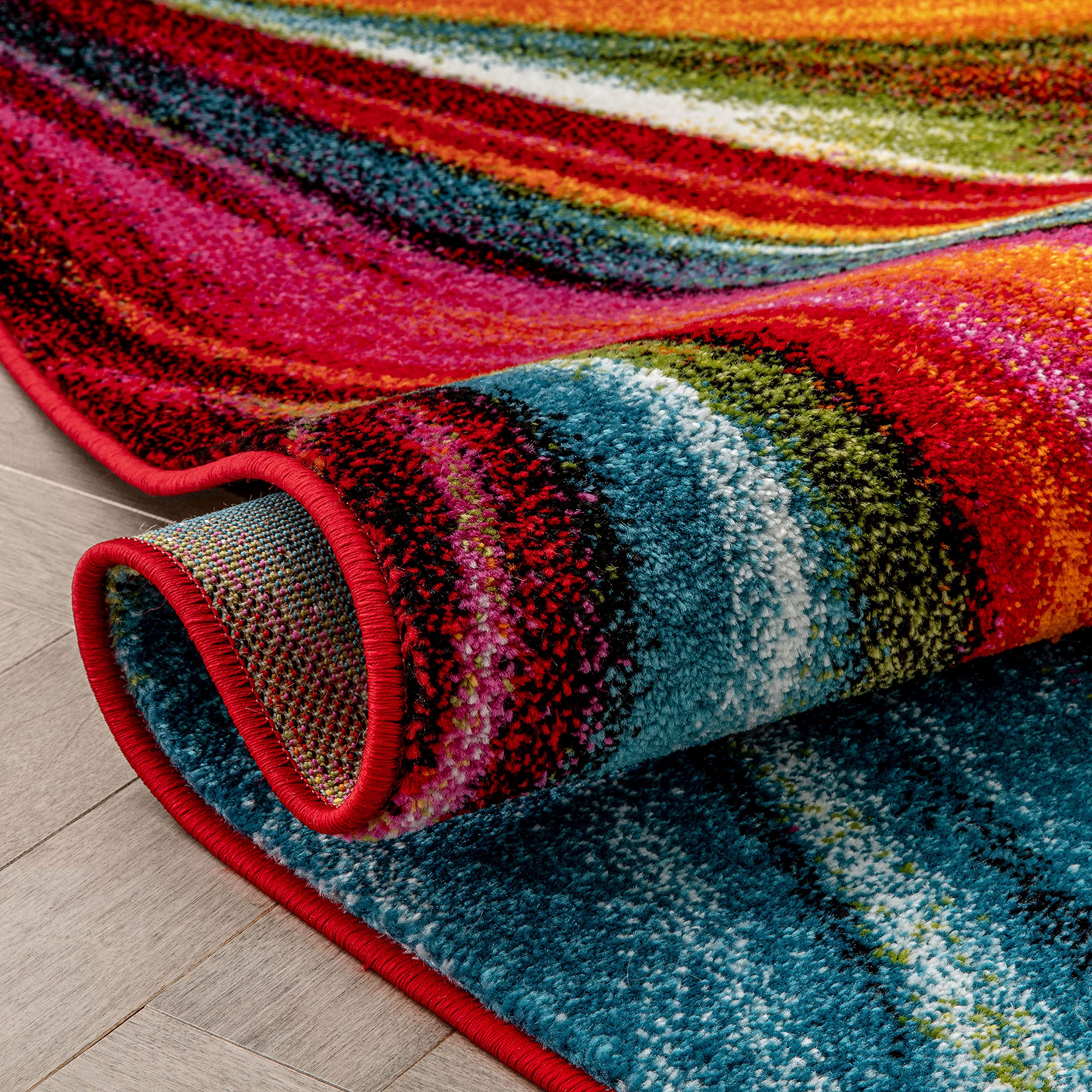 Treehouse Bohemian Patchwork Multi Pink Red Yellow Blue Orange Green Black Oriental Damask (5'3" x 7'3") Area Rug Thick Soft Plush Shed Free Easy Clean Stain Resistant