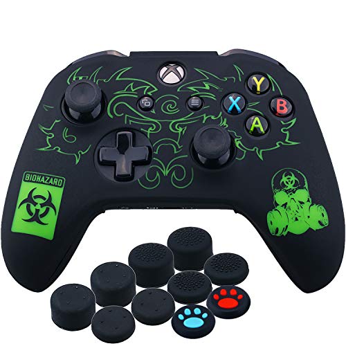 YoRHa Laser Carving Silicone Cover Skin Case for Xbox One S/Xbox One X Controller x 1(BH) with Thumb Grips x 10