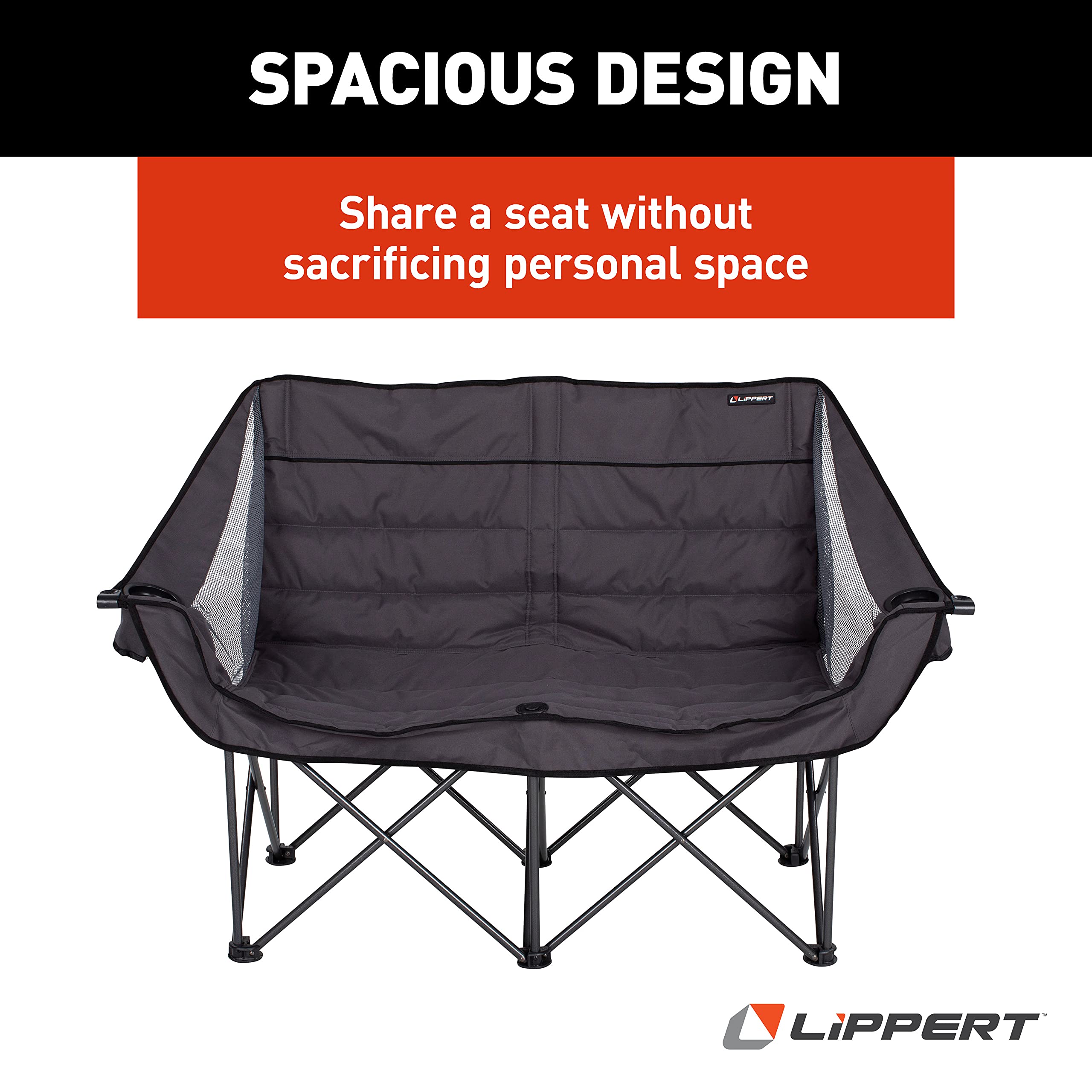Lippert Folding Padded loveseat for Camping with Carry Bag Dark Grey