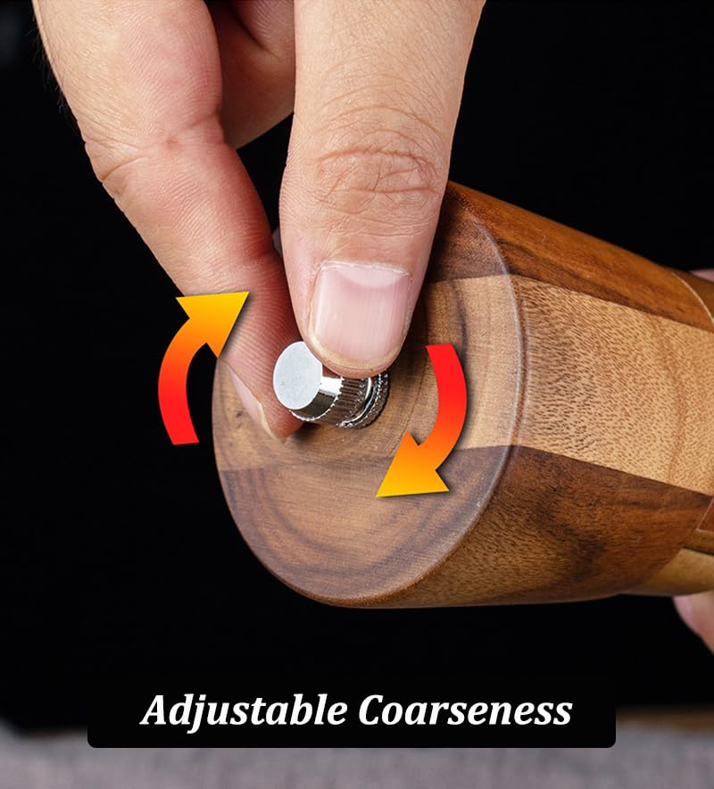 Ousyaah Salt and Pepper Grinder Set (2 Pack), Manual Wooden Salt and Pepper Shakers with Adjustable Ceramic Core and Visible Acrylic Window, Refillable Salt & Pepper Mill Set | Adjustable Coarseness