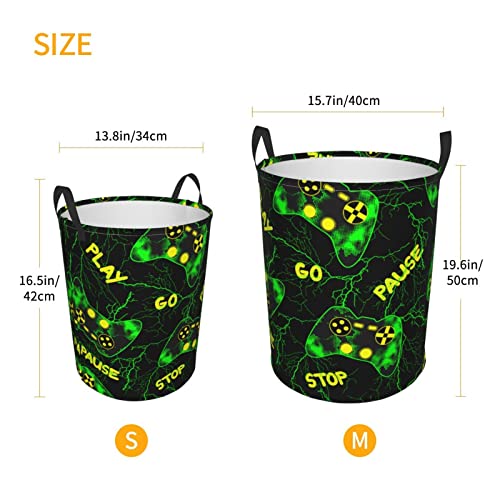 TIXYFAN Abstract Game joysticks Cool Grunge Green Laundry Hamper with Handle Laundry Basket Foldable Durable Clothes Hamper Laundry Bag Toy bin for Bathroom Bedroom Dorm Travel
