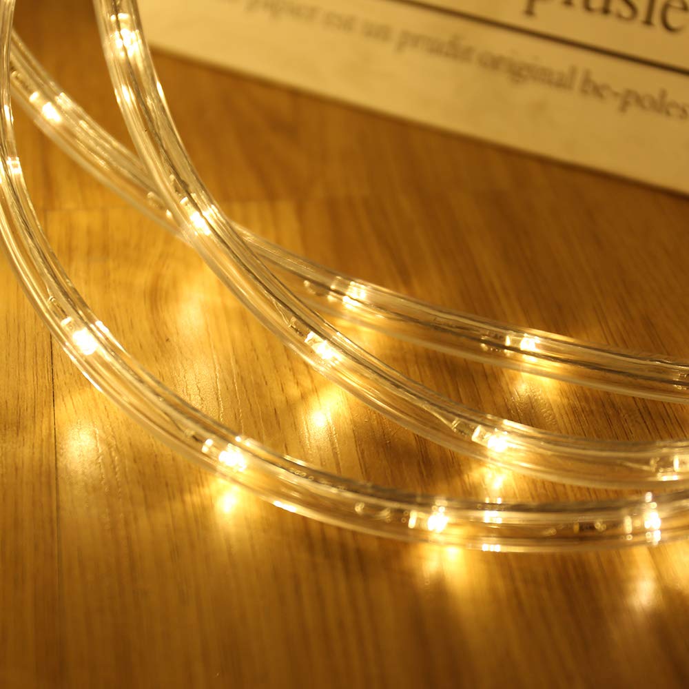 DINGFU Upgraded 100ft 720 LED Rope Lights, Indoor Outdoor Waterproof Rope Lights, Warm White Rope Light for Background,Yard,Garden,Bridges Decoration
