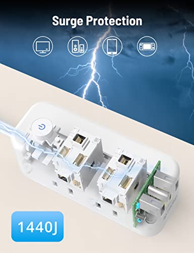 Flat Plug Power Strip - TROND 5ft Ultra Thin Extension Cord with 6 Widely Outlets and 3 USB Ports(1 USB C) + TROND 10FT Thin Flat Extension Cord 3 USB-A & 1 USB-C Port, 8 Widely-Spaced Outlets
