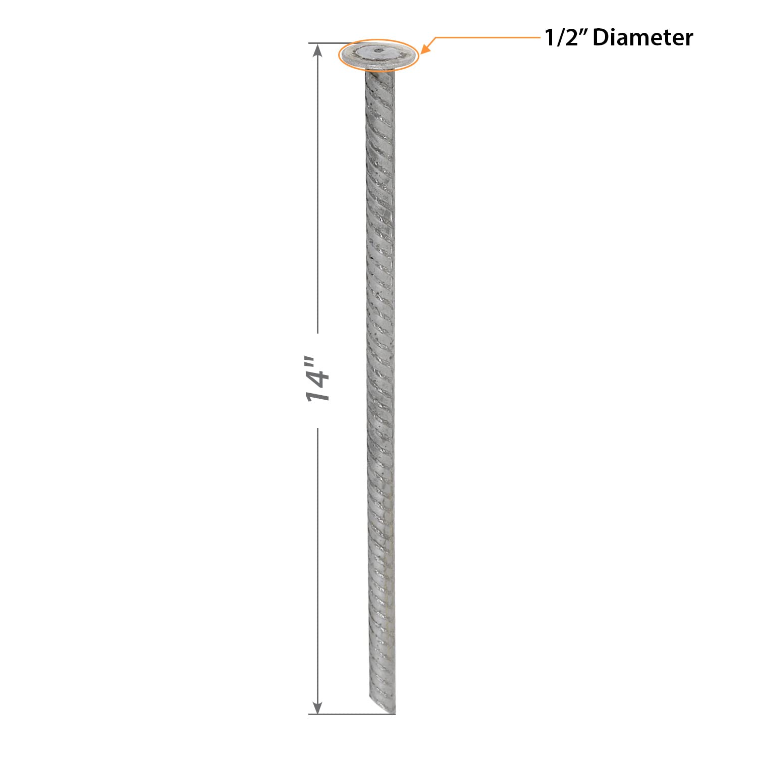 SmartSign Rebar Spikes - Pack of 4, Length 14", Diameter 1/2", Heavy Duty Metal Rebar Stakes for 6ft Parking Curbs/Wheel Stop/Speed Bump, Silver, Made in USA