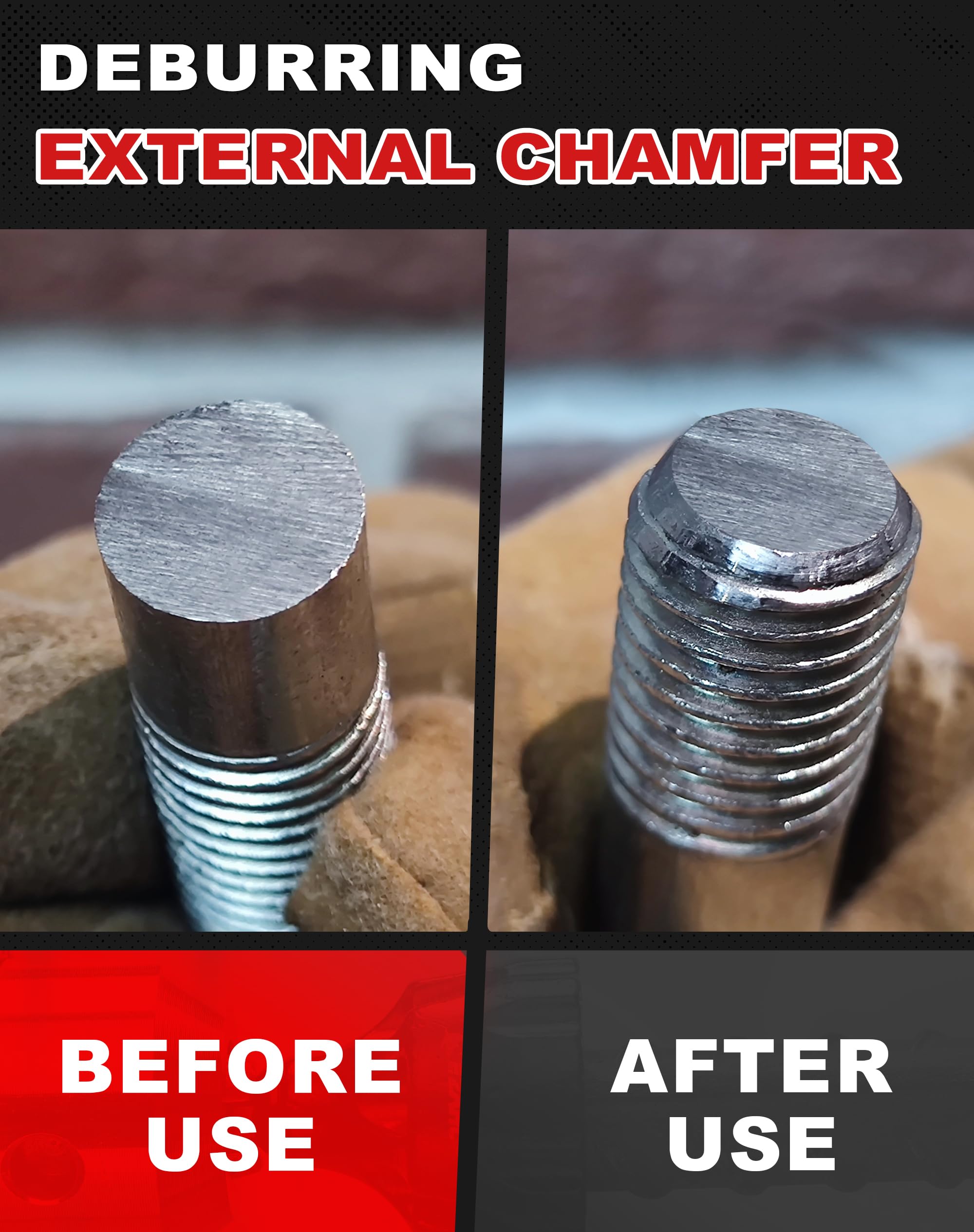 EZARC Tungsten Carbide Deburring Chamfer Tool, External Rotary Deburring 1/4 inch Hex Shank Remove Burr, Repair Tools for Damaged Metal Steel Screws, Bolts and Fasteners