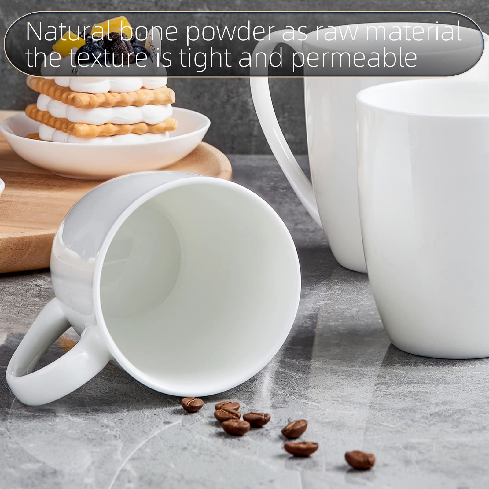 Gang Rinpoche 12 oz Fine Bone China Coffee Mugs, Over 45% Bone Content of Mugs, Durable Porcelain Coffee Mugs Sets, White Ceramic Tea Milk Cups Set of 4, Lightweight Christmas Bright Mugs
