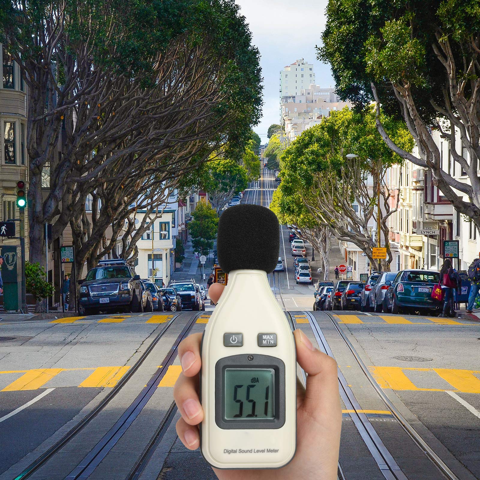 Decibel Meter Sound Meter 30-130 dB Noise Meter Max/Min/Data Hold Sound Level Reader LCD Display Auto Backlight Digital Sound Level Meter Flashlight Audio Noise Volume Measuring Monitoring Instrument