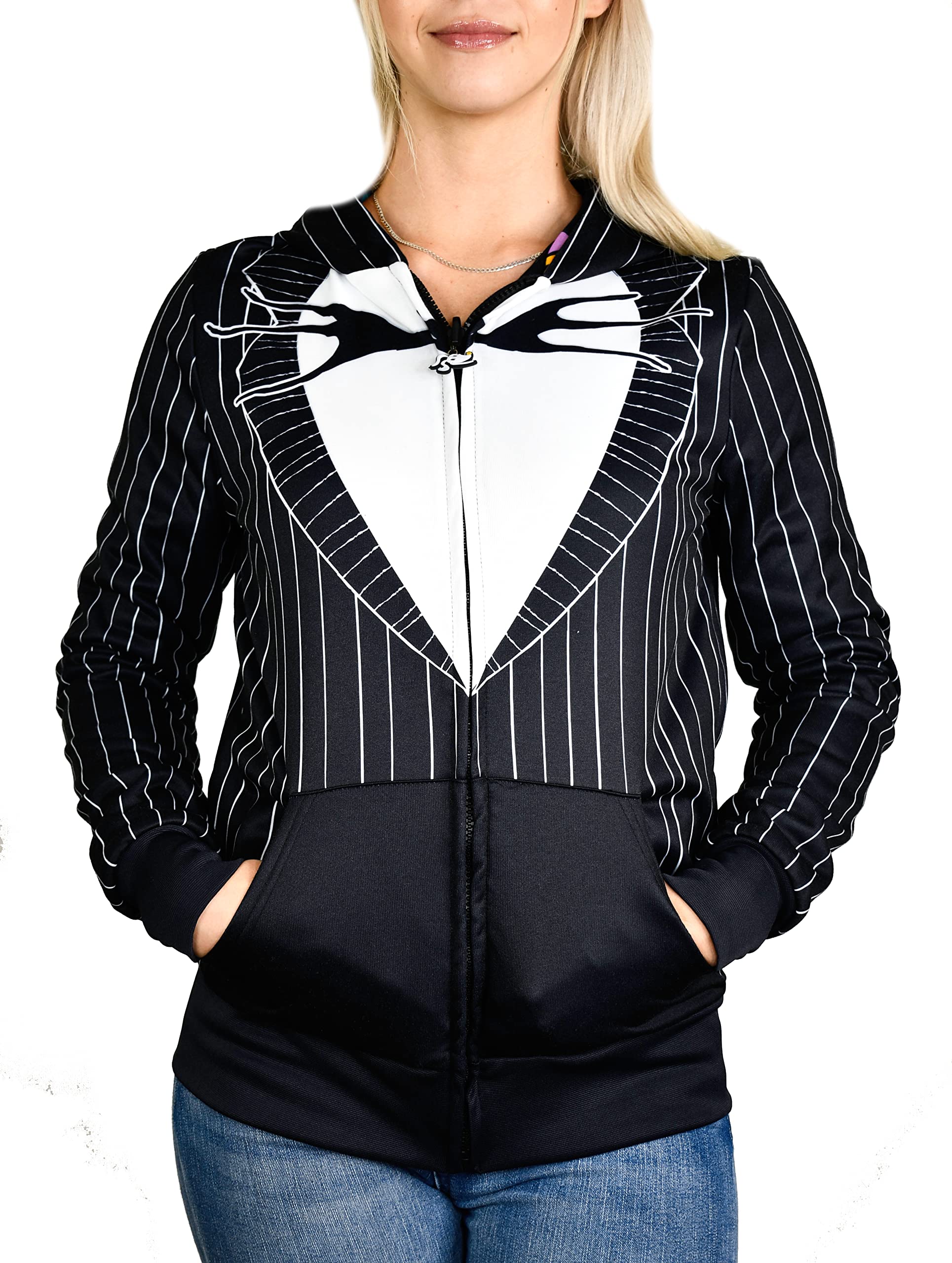 Disney Nightmare Before Christmas Jack Skellington Sally Reversible Costume Hoodie Sweatshirt(XS, Multicolor)