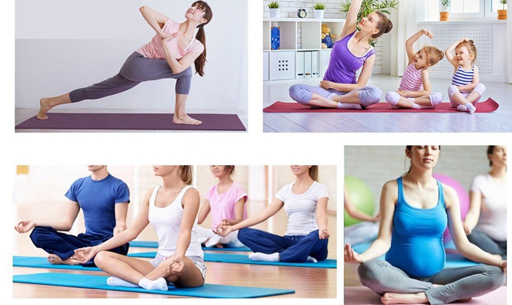 DH Non Slip Durable TPE - Lightweight - Eco-Friendly - Pilates Yoga Mat with Strap-Black
