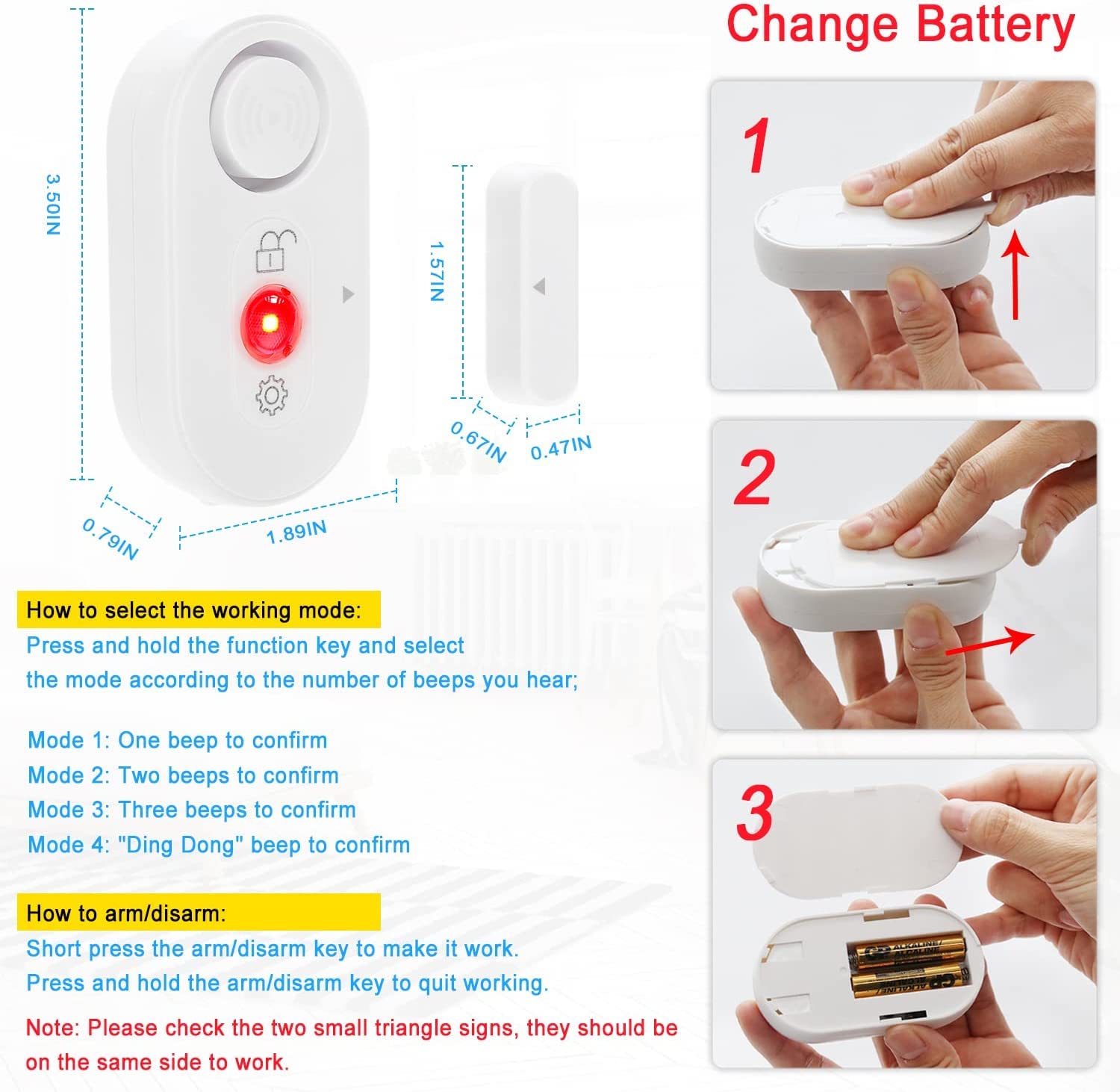 Door Alarm for Home Security, Door Open Alarm Sensor for Kids Safety Dementia Patients Window Alarm Sensor 125dB 4 Working Modes, Alarm System for Home Garage Apartment Office(Battery not Included)