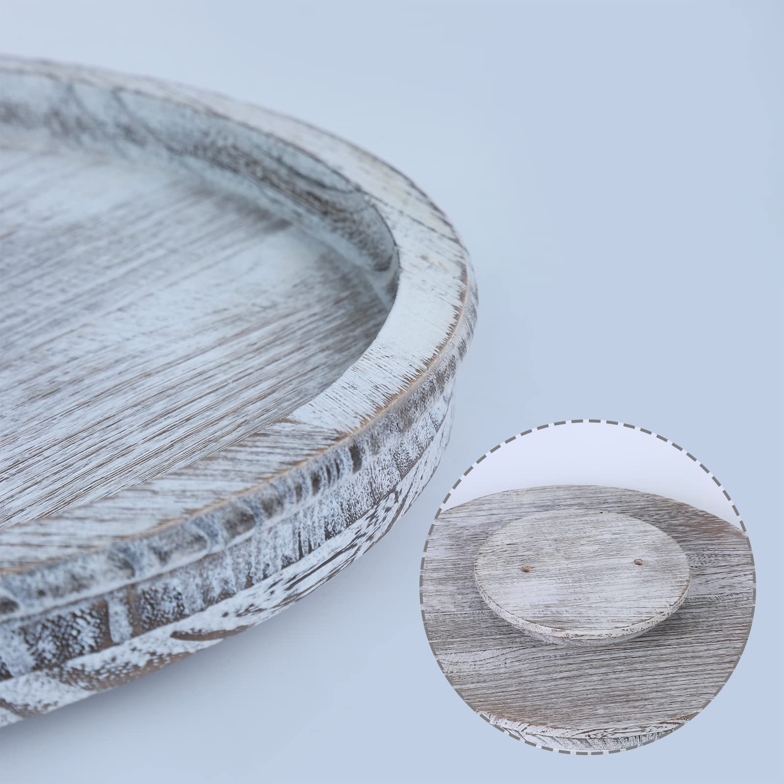 Dimusel Round Wooden Decorative Tray, Distressed Farmhouse Tray, Wooden Rustic Ornaments for Coffee Plate Cakes Dessert Fruit Platters or Kitchen Decor