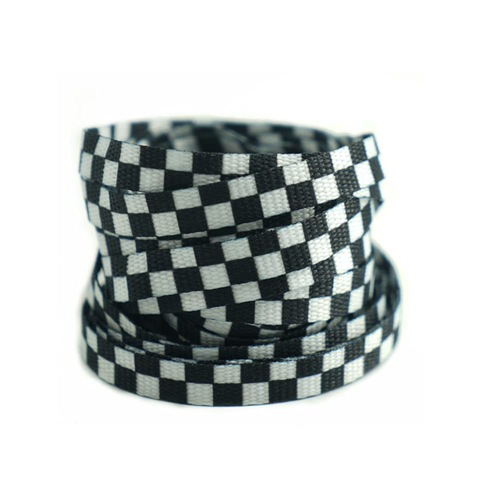 DECKER Flat Wide 10mm Shoelaces 2 Pairs Black White Checkered Lace for Roller Skates Hockey Skates Boots and Regular Shoes (Checkered Black White, 72"(183 cm))