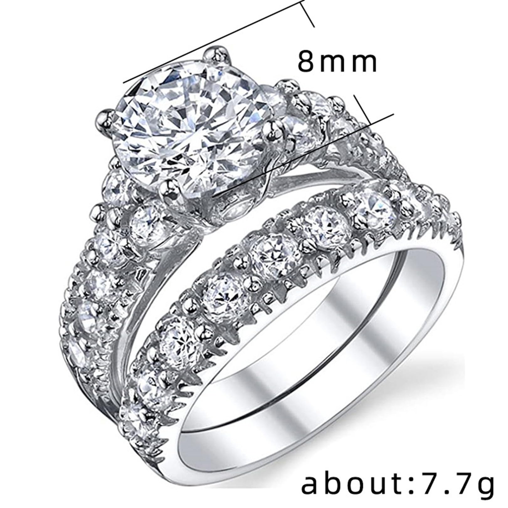 DONGYUANXU Full Diamond Micro Set 4 Carat Egg shaped Diamond Colored Pink Zircon Celebrity Diamond Ring Engagement Women's Wedding Diamond Ring Emerald Set Princess Diamond Ring SILVER-B(US Code 6)