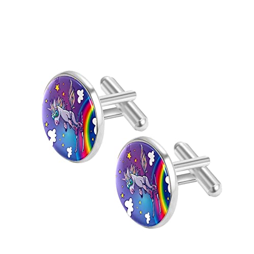 Funny Unicorn Skiing, Cufflinks and Studs Set for Tuxedo Shirts Business Wedding