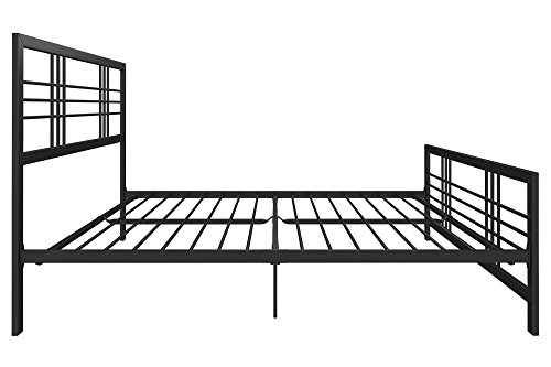 DHP Arcadia Black Metal Platform Bed with Modern Industrial Style Headboard and Footboard, Adjustable Base Height for Underbed Storage, No Box Spring Needed, Queen