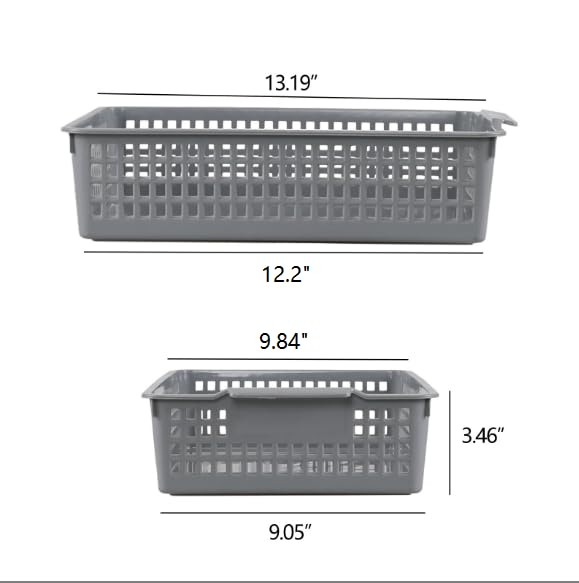 Knifefish 6 Packs Plastic Storage Baskets, Paper Organizer Baskets , Shallow Storage Basket Trays, Grey