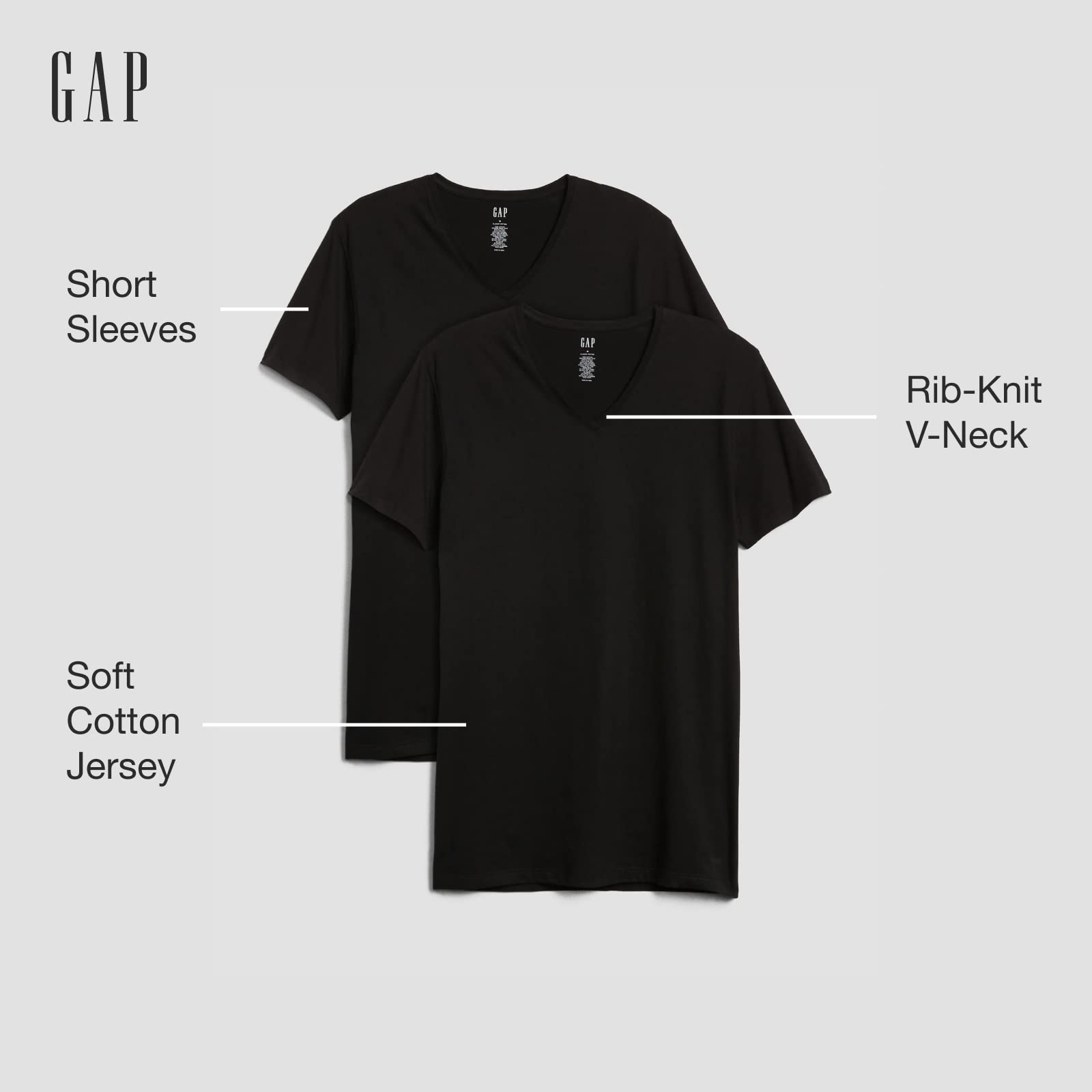 GAP Mens Classic V T-Shirt (2-Pack) T Shirt, True Black, XX-Large US