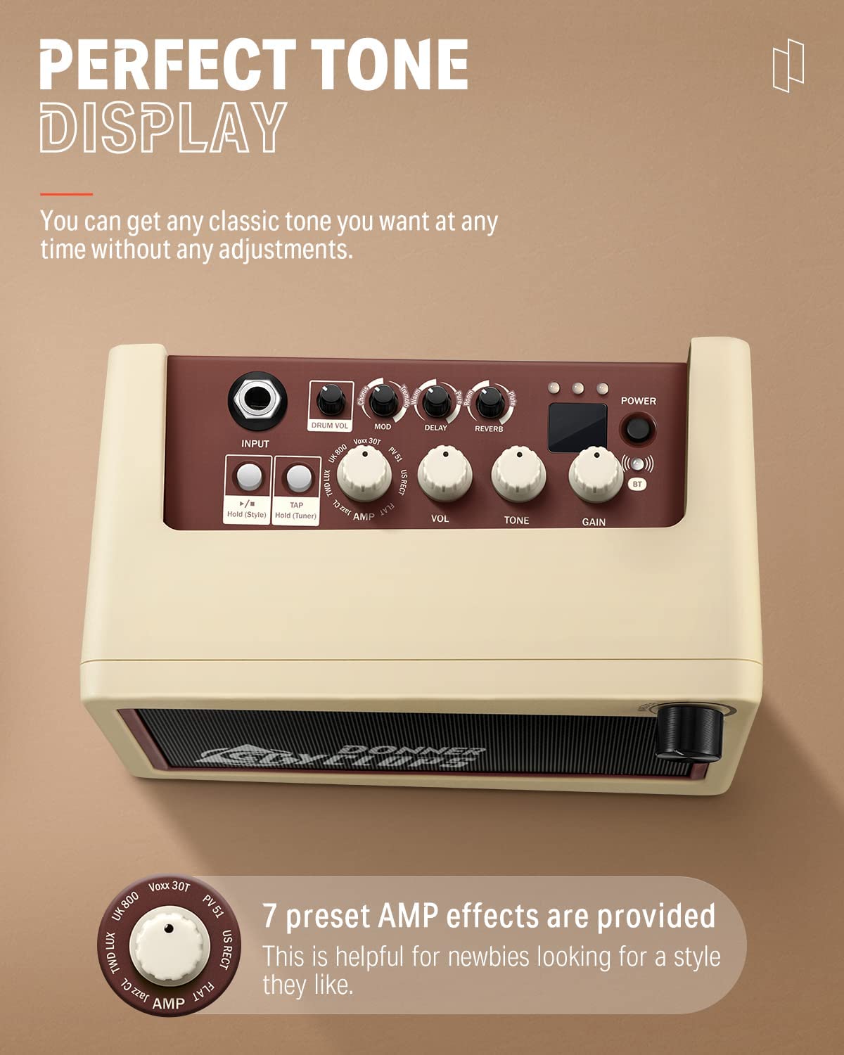 Donner 39 Inch LP Electric Guitar & 5 Watt Wireless Small Electric Guitar Amplifier, Cyclops Guitar Combo Amp with 7 Amplifier Models 3 Types of Effects: Mod, Delay, Reverb and Drum Machine