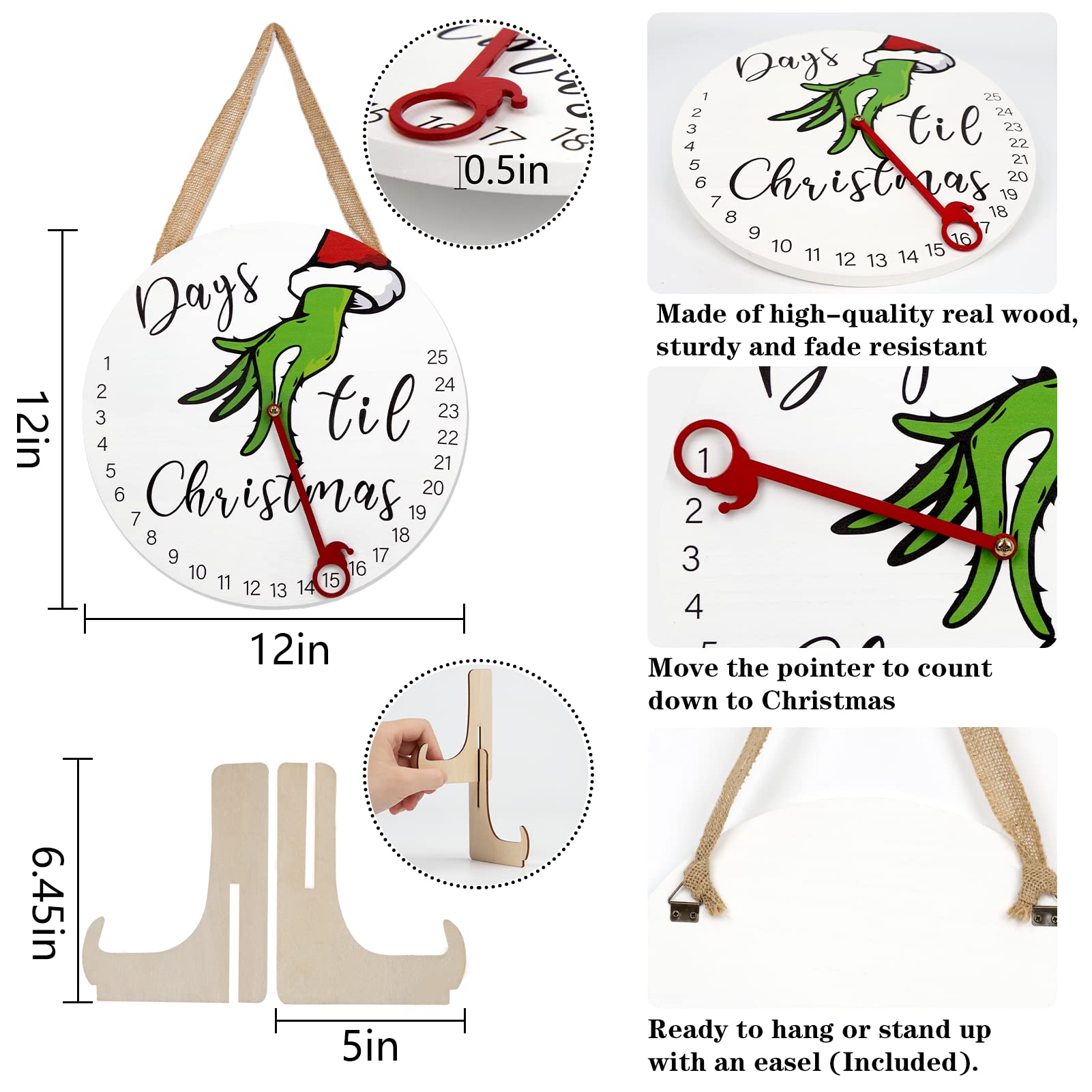 DAZONGE Christmas Decorations Welcome Sign | 2023 Christmas Countdown Advent Calendar for All Ages | 12'' Wooden Christmas Wreath with Easel for Door Wall Mantel Decor | Christmas Decor