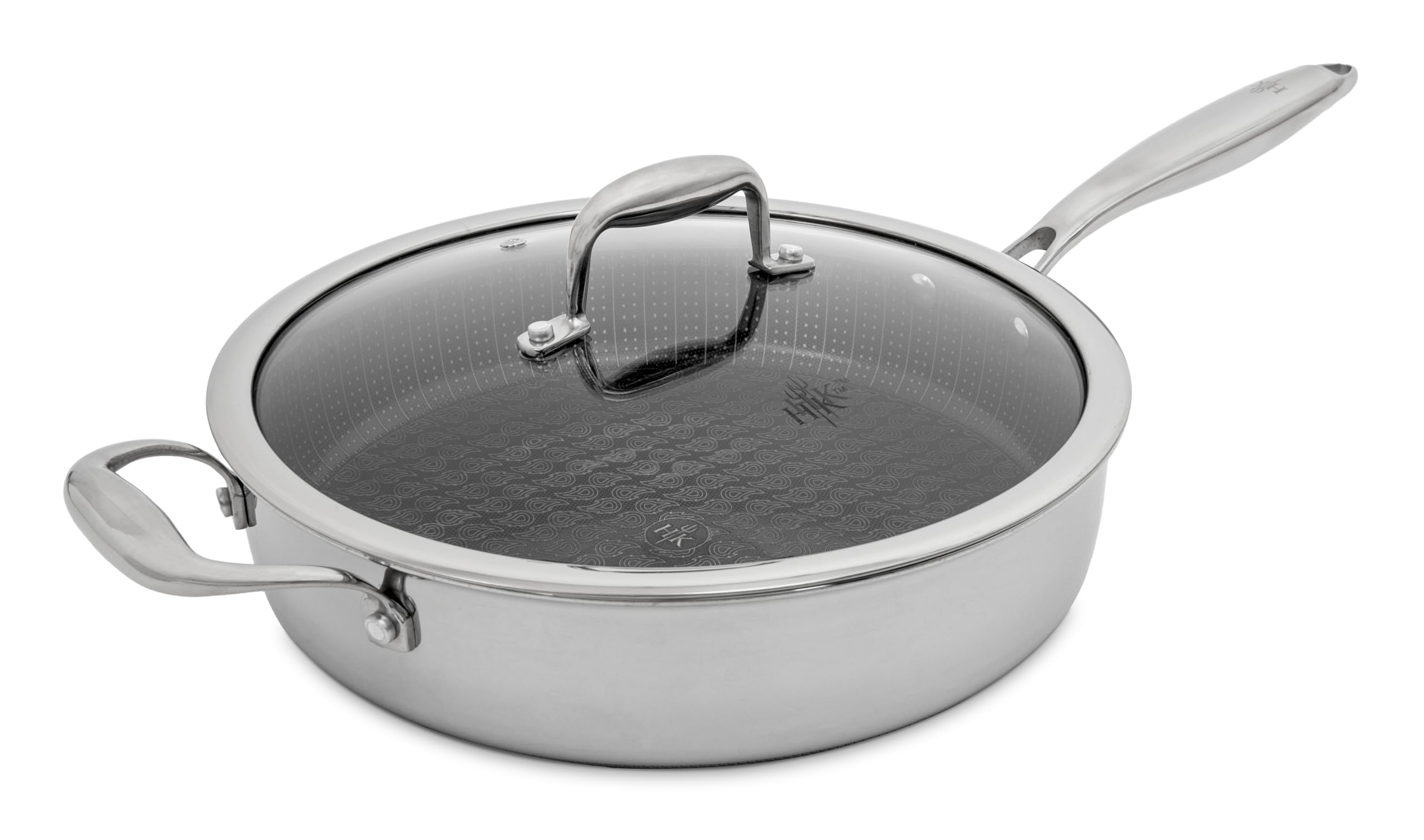 Hell's Kitchen Hybrid 4 Qt Sauté Pan and lid, Tri-Clad Stainless Steel and Nonstick Ceramic, PFAS Free, no PFOA, PTFE, or Teflon, Non Toxic Cookware, Metal Utensil Safe, All Cooktops and Oven Safe