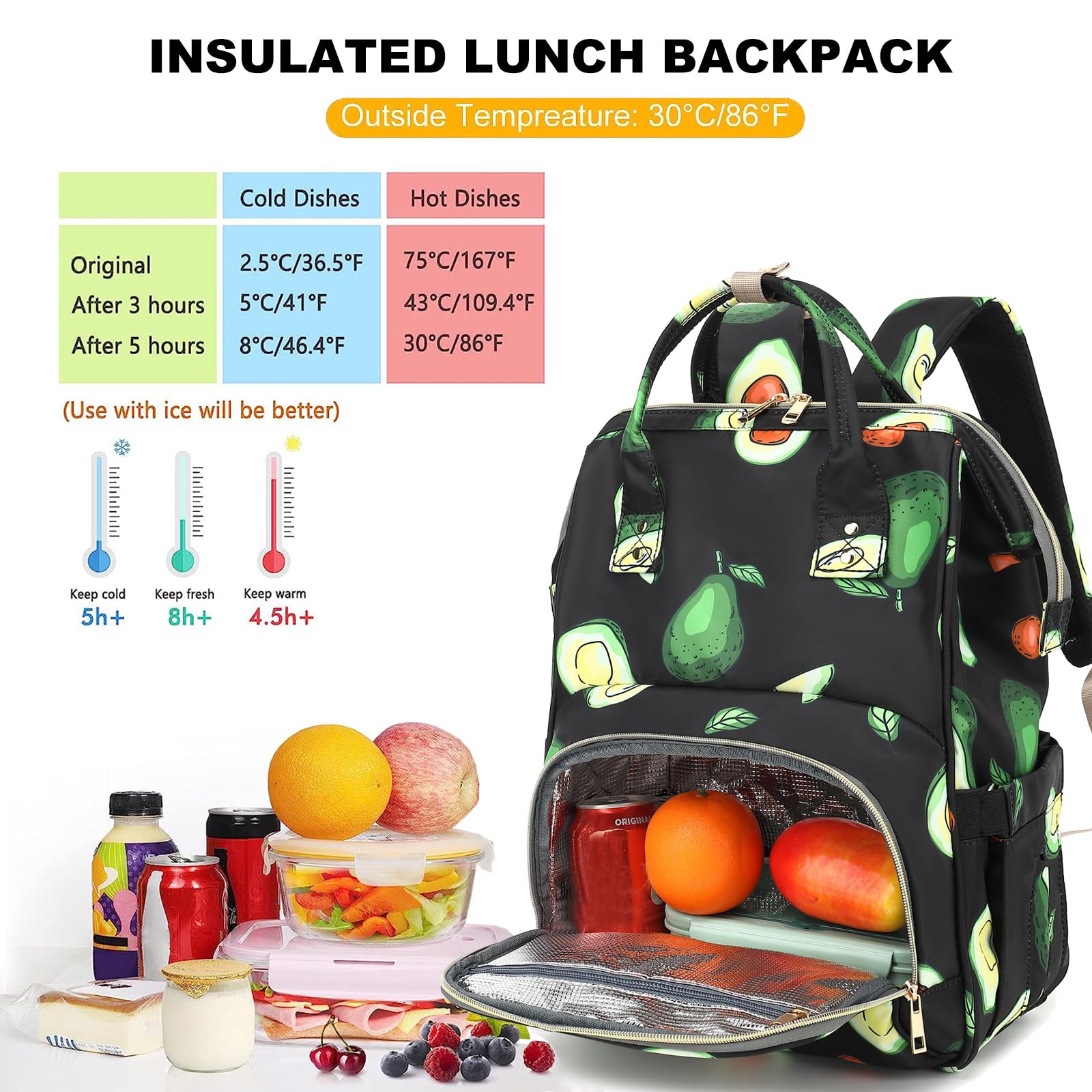 Dezcrab Cow Print Lunch Backpack for Women Girls, Insulated Cooler Backpack Laptop Backpack School Backpack Bookbag Nurse Work Backpacks