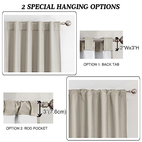 OVZME 100% Blackout Curtains 84 Inches Long 2 Panels for Bedroom, Full Light Blocking Beige Textured Thermal Insulated Window Curtain Drapes Noise Reduce, Rod Pocket &Back Tab, 42 X 84 Inch, Beige