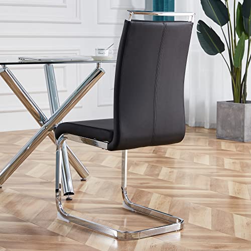 nikxun Modern Dining Chairs Set of 4 pcs Armless Side Chairs with Sturdy Metal Legs,PU Leather Padded Seat High Back for Living Kitchen Dining Room Office Waiting Room,Leisure,Wedding (Black+PU)