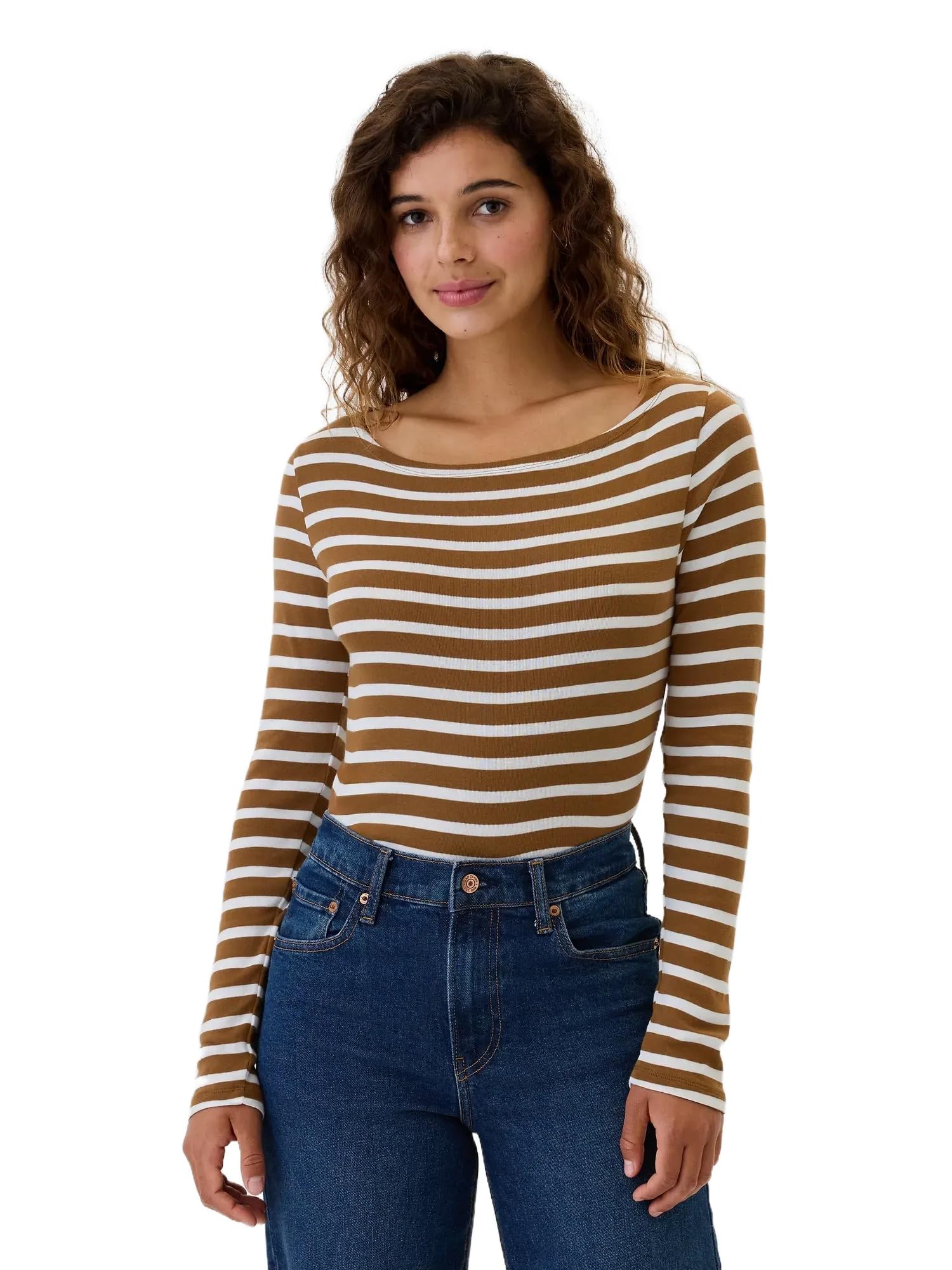 GAP Womens Long Sleeve Favorite Boatneck Light Heather Grey