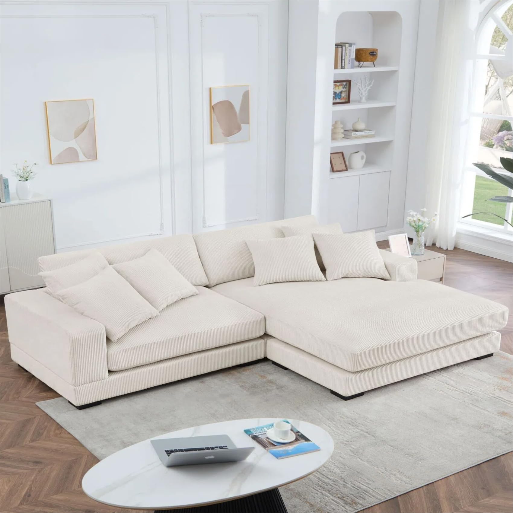 KEVINSPACE 98.4" Sectional Sofa Modular Deep 3-Seat Sofa Couch Foam-Filled Spring Sleeper Sofa Modular Sectional Living Room Sofa Set Comfy Furniture Apartment Studio Office No Assembly Green