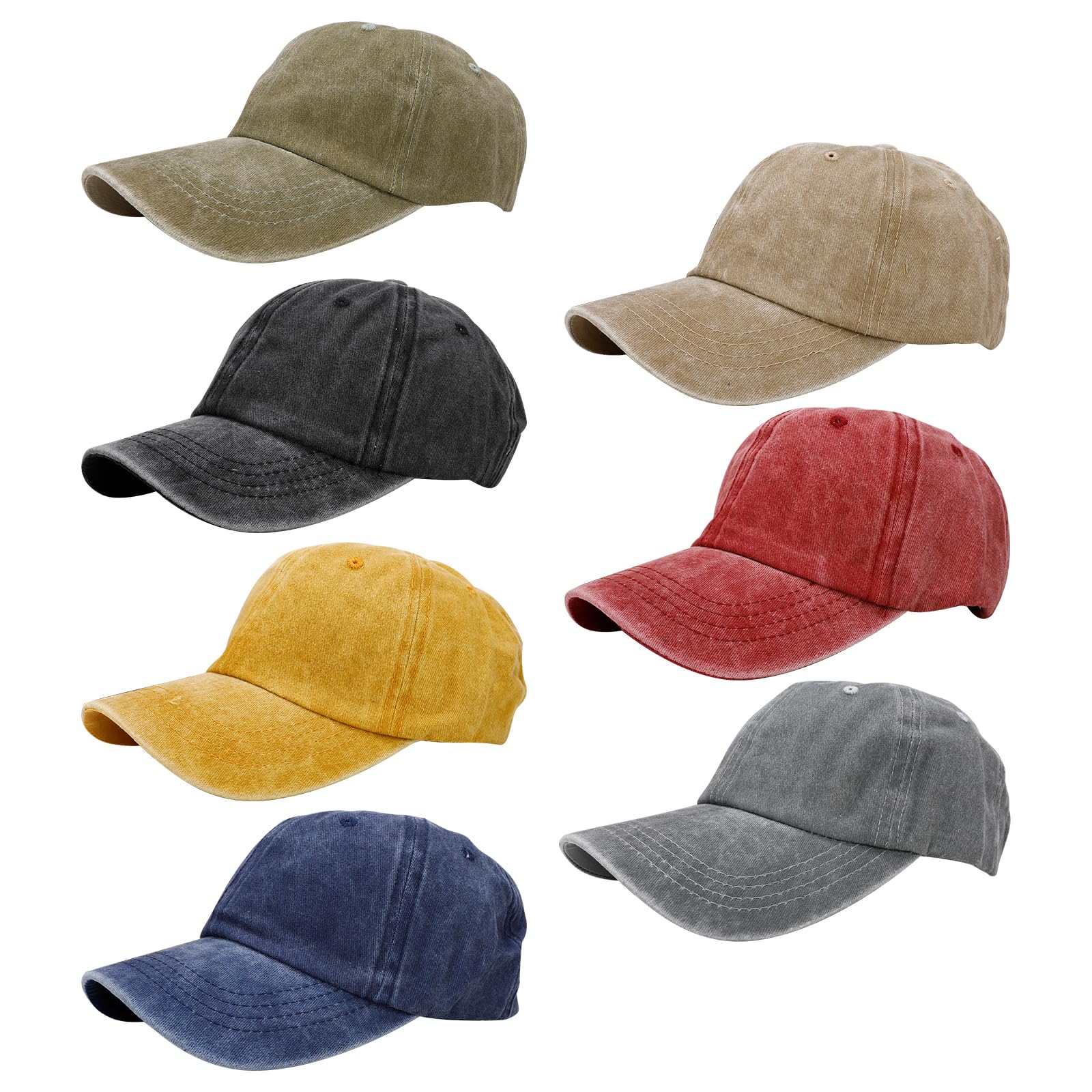 Gaprumi 7Pcs Washed Baseball Cap Distressed Golf Baseball Hat Adjustable Size Comfortable Cotton for Men and Women Adults Hiking Sports Outdoor Activities (Multicolor)