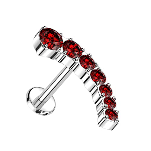 Dynamique Implant Grade Titanium Threadless Push In Labret, Flat Back Stud With Descending 7 CZ Curve Prong Set Top (Sold Per Piece)