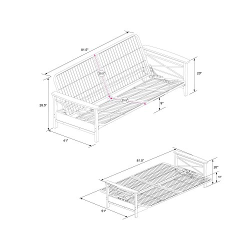 DHP Nadine Metal Futon Frame with Grey Wood Armrests, Full Size, Mattress Not Included